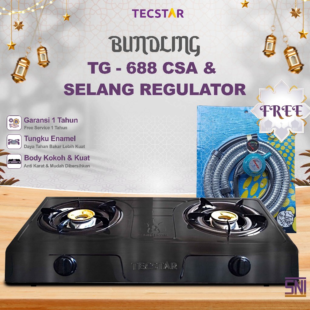 Jual TECSTAR Kompor Gas 2 Tungku Stainless Optimax Teraflon Anti ...