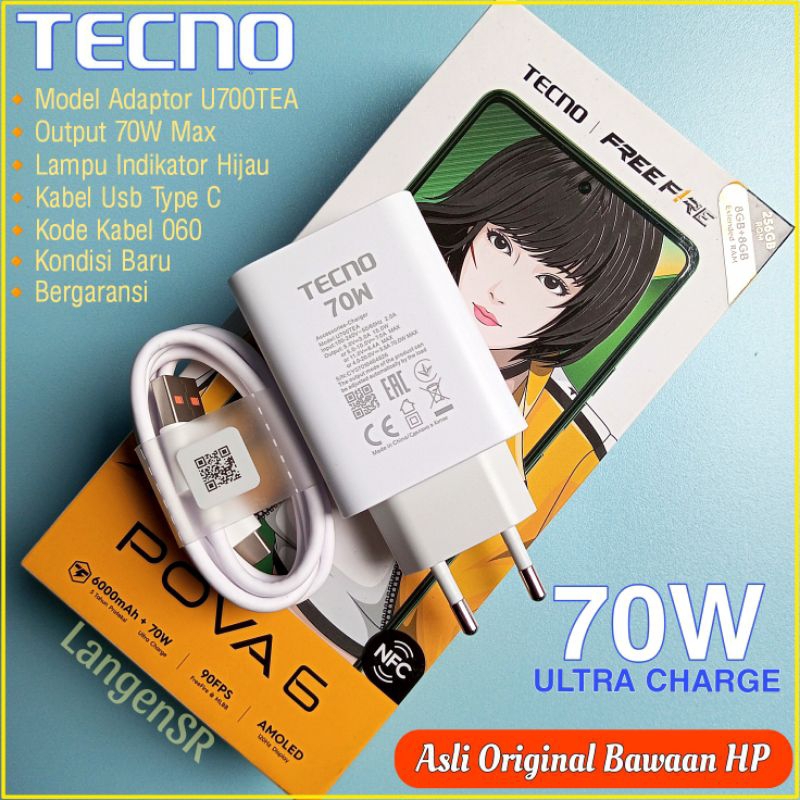 Jual Charger Original TECNO POVA 6 Ultra Charge 70W Asli Original Bawaan HP Kondisi Baru ...
