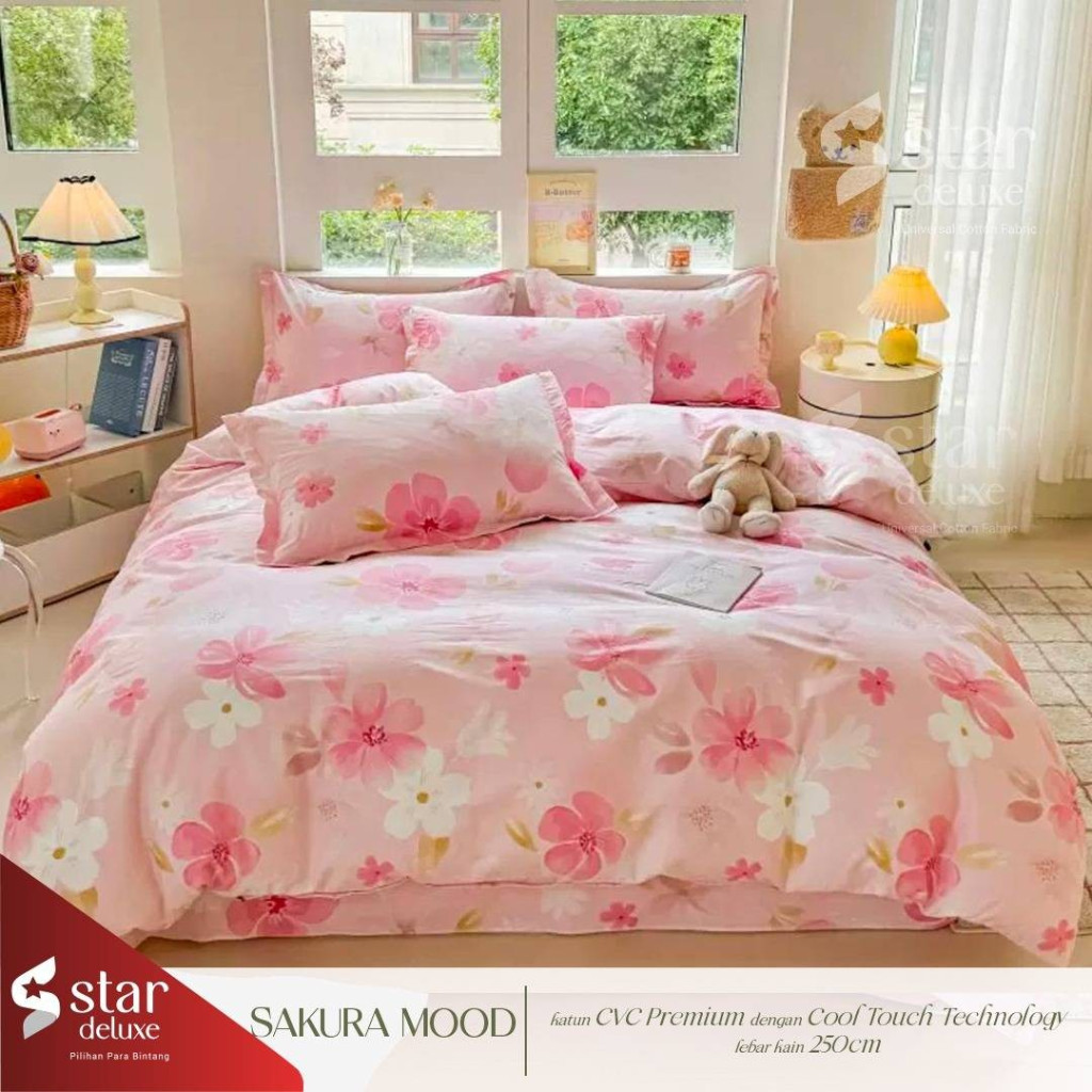 Jual Sprei Anti Geser Katun Lokal Motif Bunga STAR Sakura Mood Pink | Shopee Indonesia