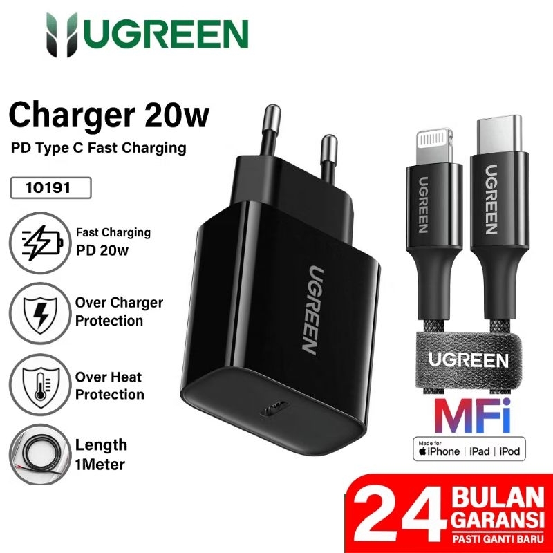 Jual UGREEN Charger iPhone 11 12 13 14 PD Type C to Lightning MFi Fast Charging 20W | Shopee ...