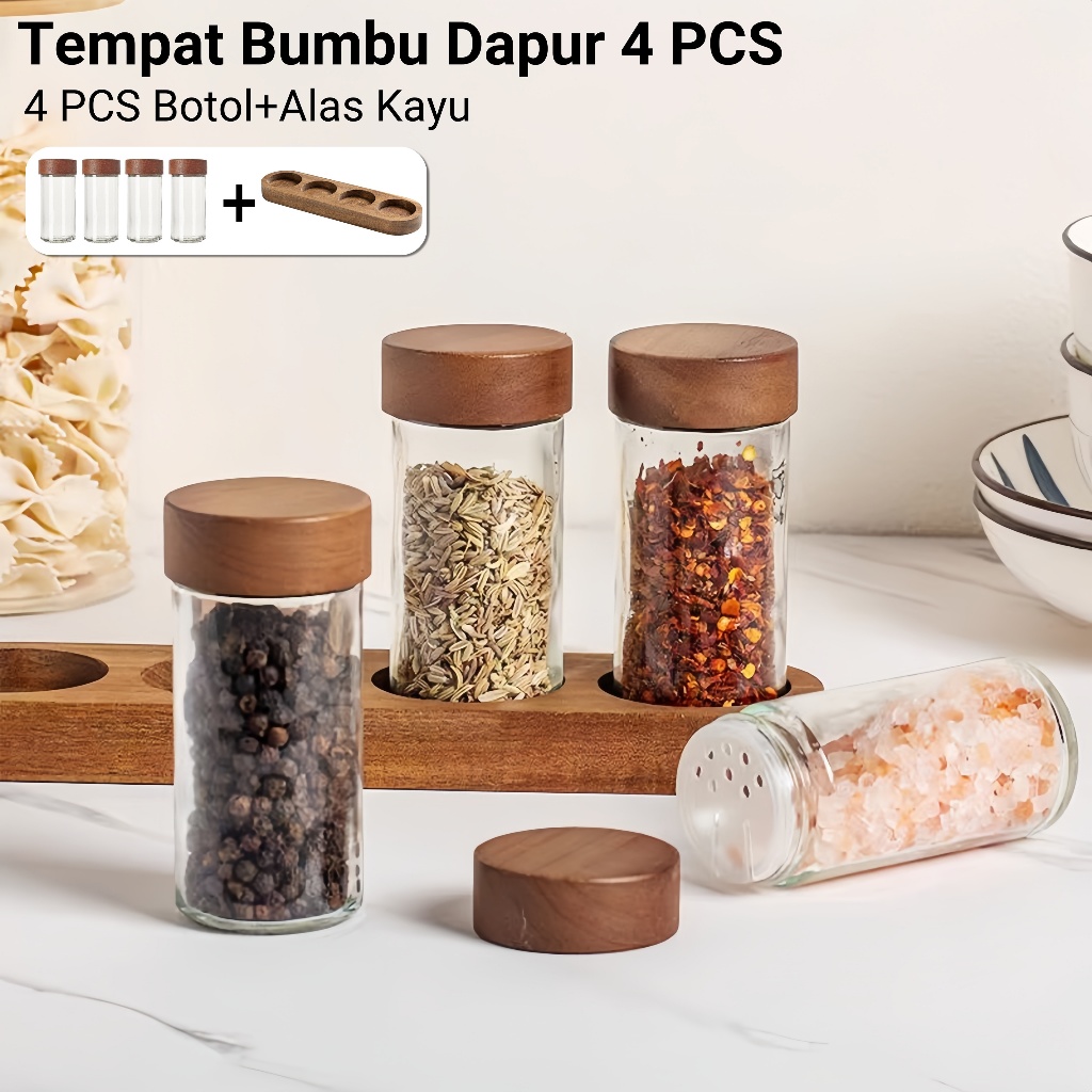 Jual Botol Bumbu dari Kaca 90Ml Tempat Bumbu Dapur Set 4 Pcs Spice Jar ...