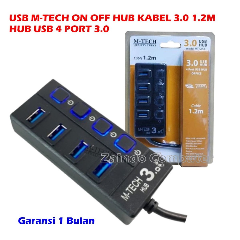 Jual USB M-TECH ON OFF HUB KABEL 3.0 1.2M HUB USB 4 PORT 3.0 ON OFF ...