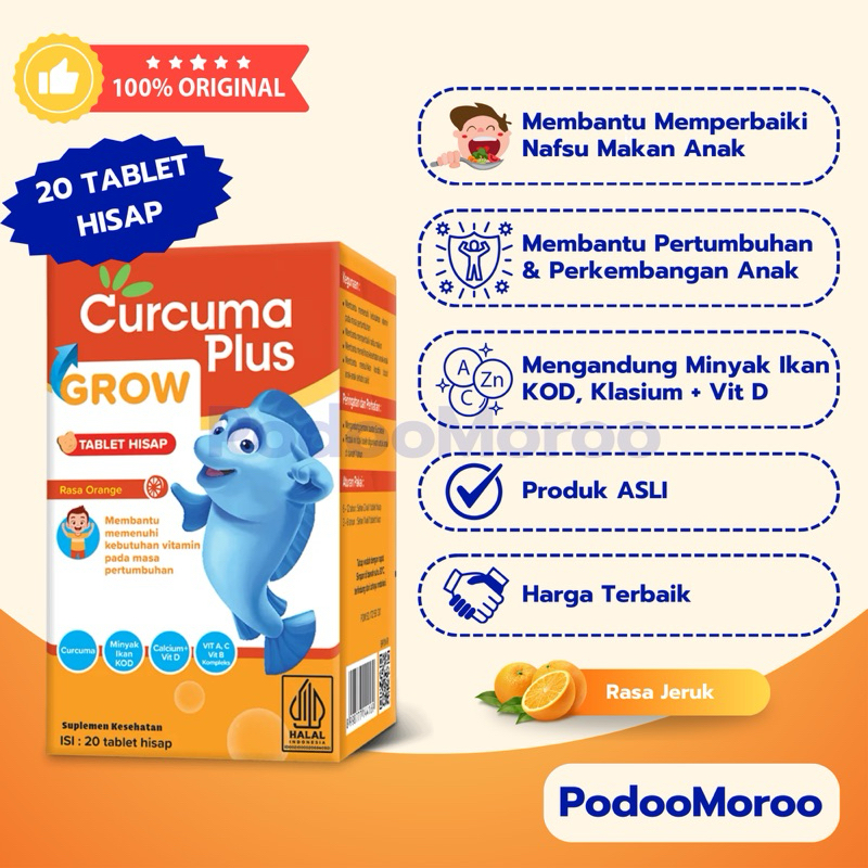Jual Curcuma Plus Grow 20 Tablet Hisap Multivitamin Rasa Jeruk ...