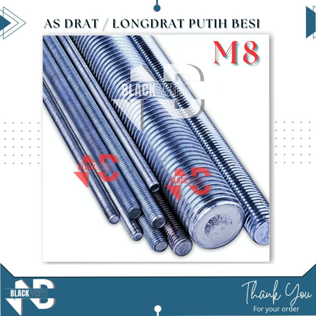 Jual As Drat / Long Drat Galvanis Putih M8 (Pitch 1.25) K13 Panjang 1 ...