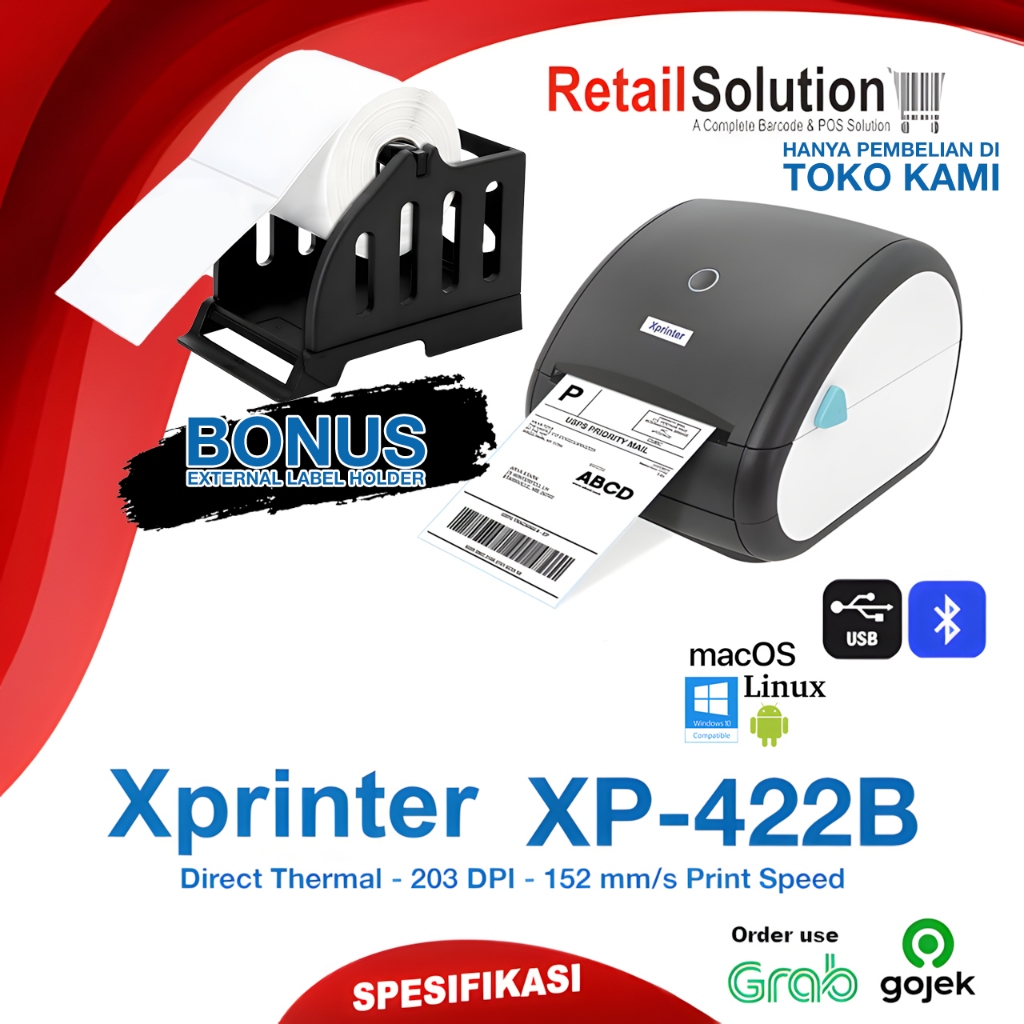 Jual Printer Barcode Label Thermal A6 203 dpi - Xprinter XP-422B XP422B ...