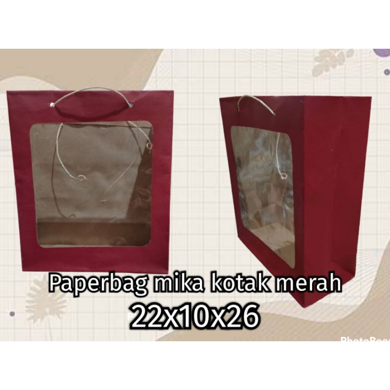 Jual Paperbag mika warna merah tas kertas window 22x10x26 | Shopee ...