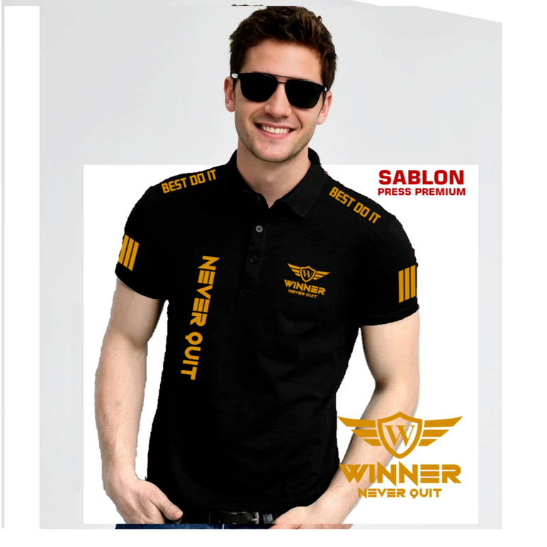 Jual PROMO... POLO WINNER NEVERQUIT TEXT SAMPING SABLON GOLD / FULL ...