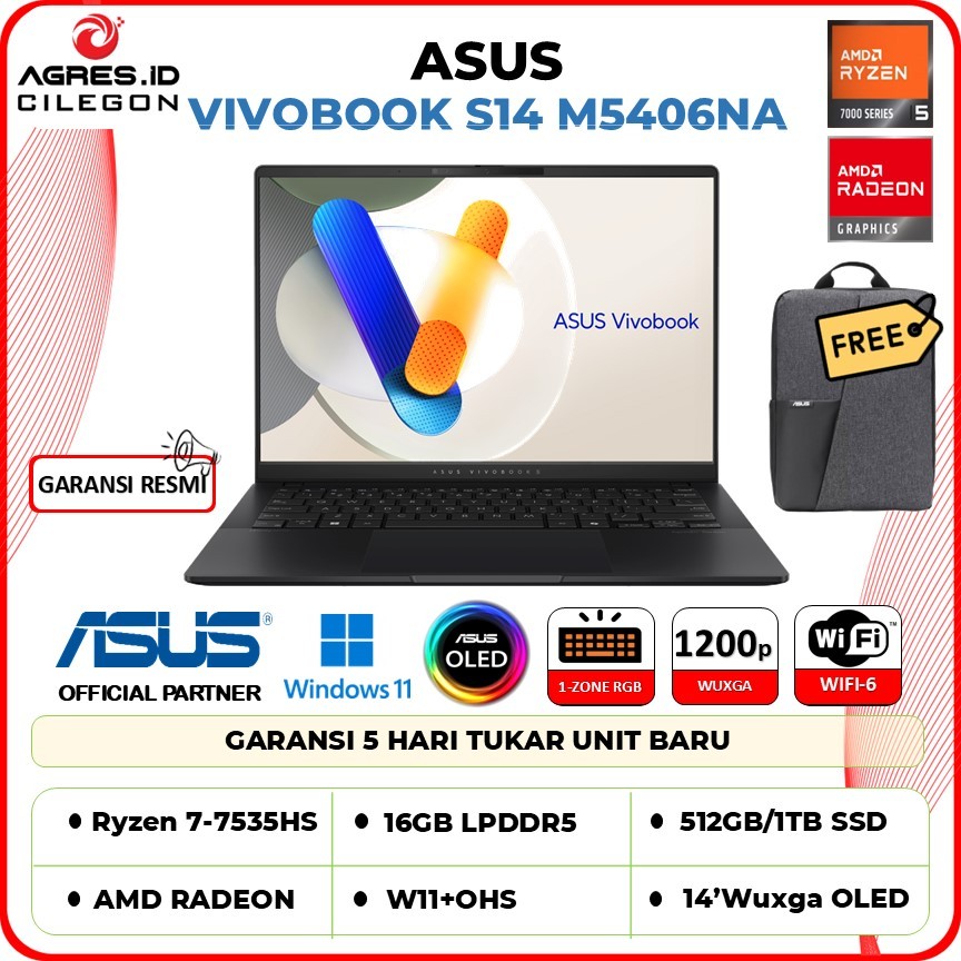 Jual Asus Vivobook S 14 OLED M5406NA Ryzen 5 7535HS RAM 16GB 1TB SSD 14 ...