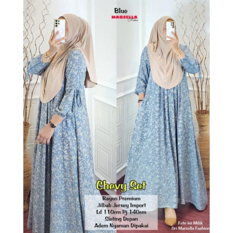 Jual Chevy Dress Bahan Rayon Set Hijab Jersey ORI by Marsella | Shopee ...
