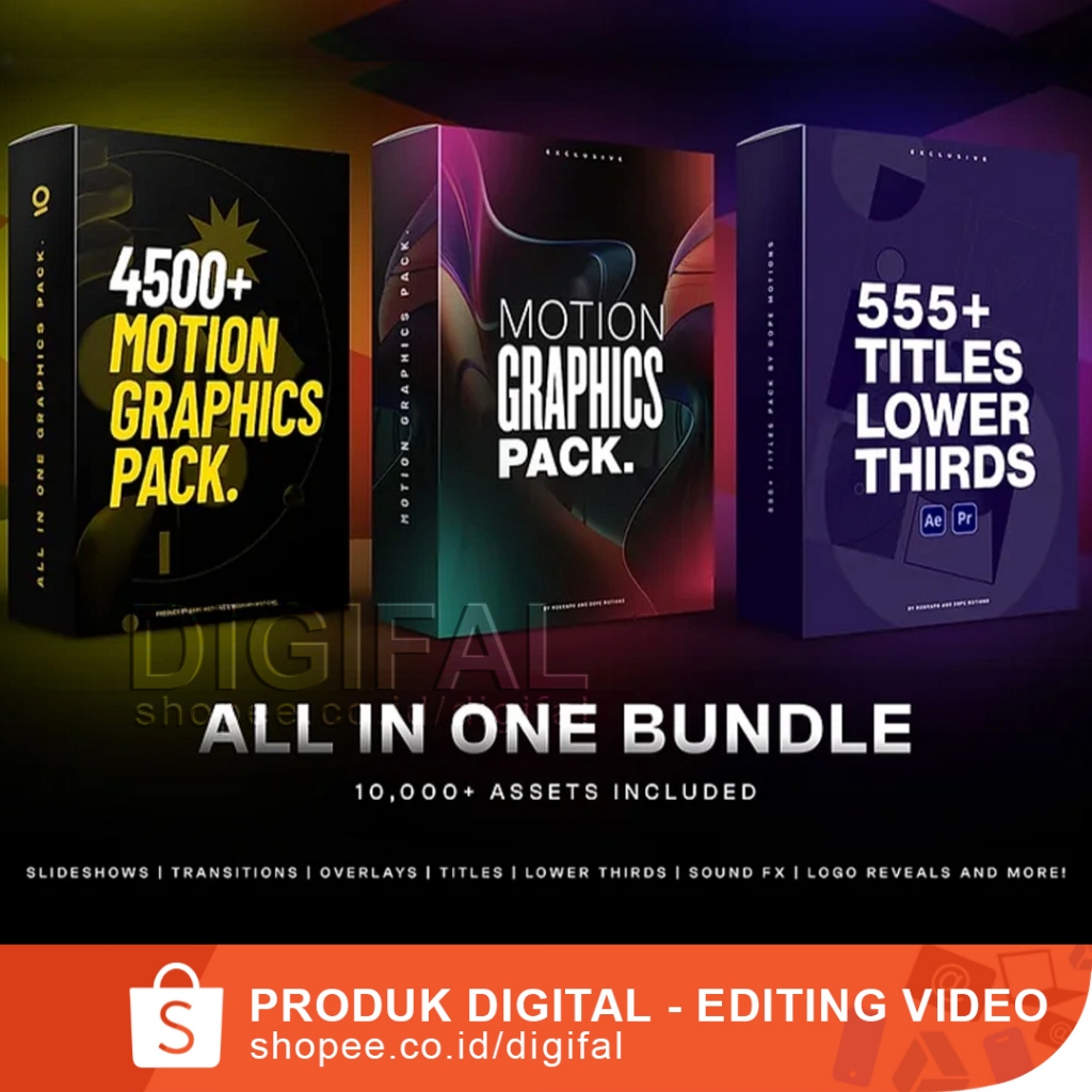 Jual All in One BUNDLE (AtomX) 4500+ Graphics Pack, 555+ Essential Titles & Lower Thirds, 550 ...