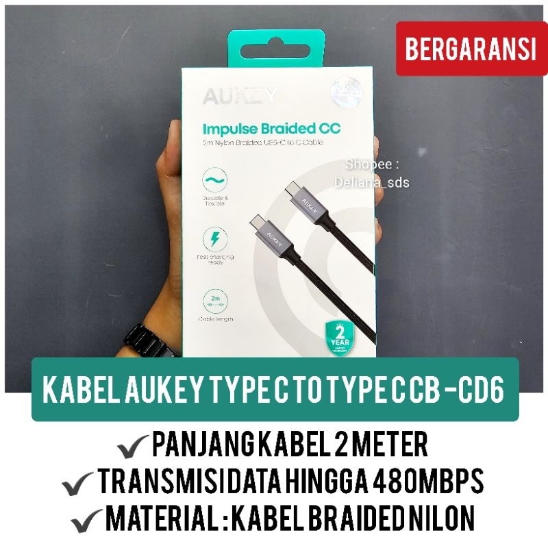 Jual Kabel Aukey Type C to Type C CB-CD6 2 Meter Garansi Resmi 1 Tahun Kabel Type C Aukey 2 ...