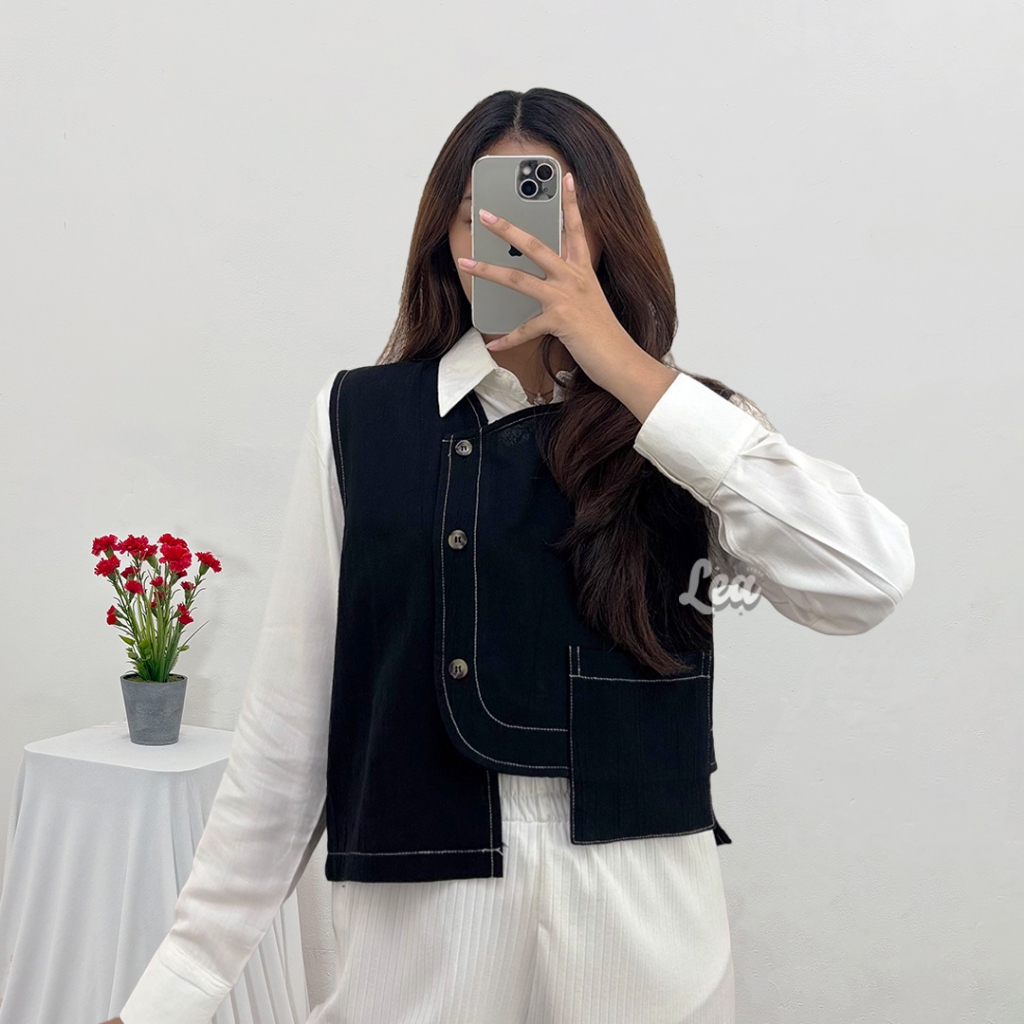 Jual ELODIE VEST WANITA - ROMPI OUTER LINEN SAKU / LEA STORE | Shopee ...