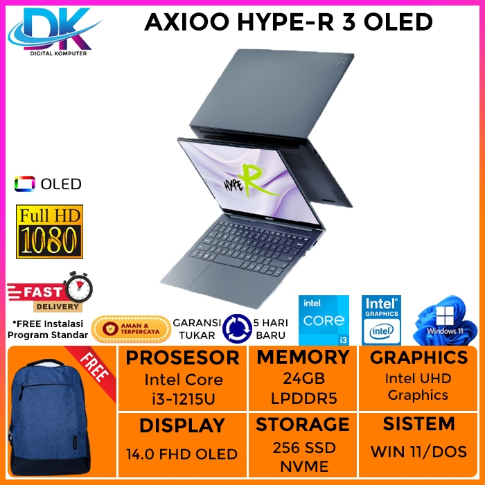 Jual AXIOO HYPE-R 3 OLED I3 1215U RAM 24GB 256SSD DOS/WIN11 14.0 FHD ...