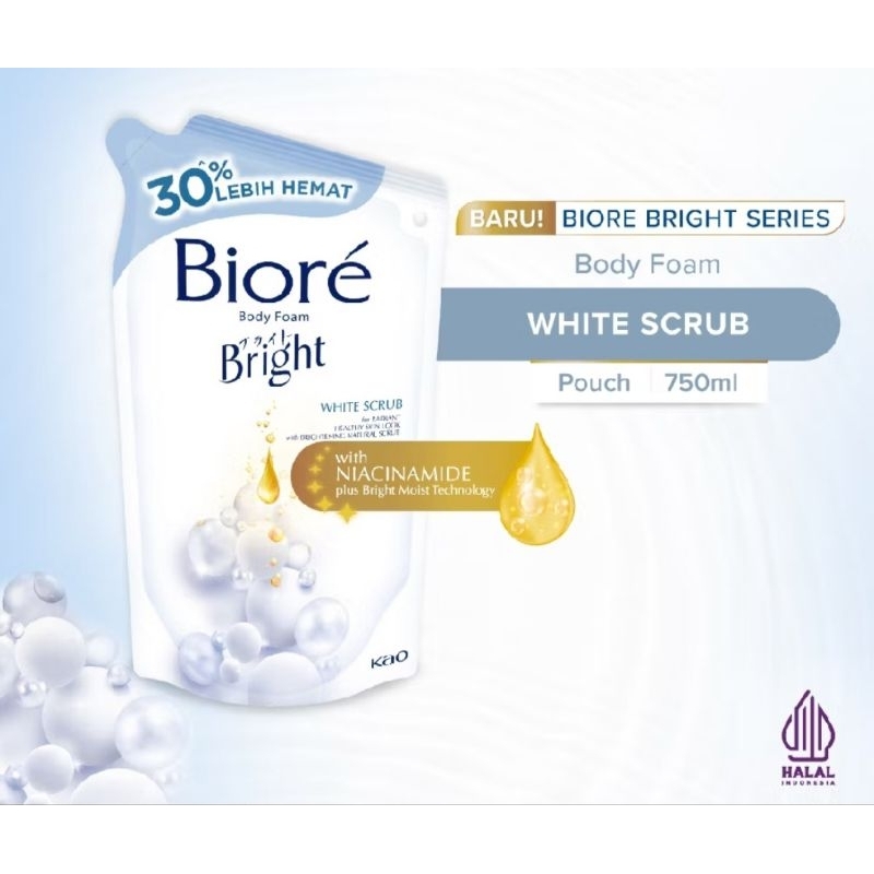 Jual BIORE Body Foam Bright White Scrub Sabun Mandi Cair 750Ml | Shopee Indonesia