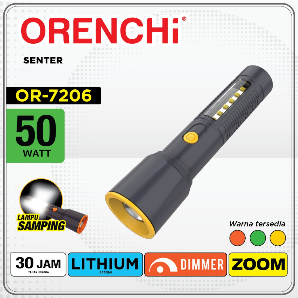 Jual Senter Tangan Zoom 50W Orenchi OR-7206 Senter Cas Charge SNI ...