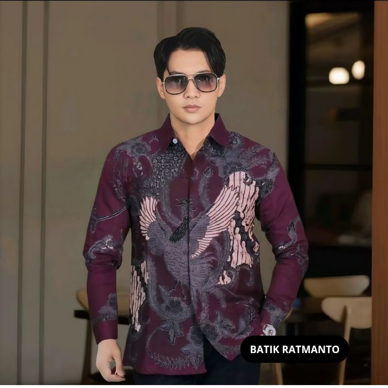 Jual Kemeja batik katun Solo SLIMFIT Narendra Burdundy Ready Lengan Panjang Dan Pendek (pilih ...