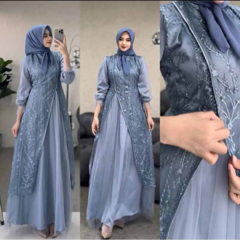 Jual Kinar Dress Silk Kombinasi Tile Garden Premium Warna Burgundy Gamis Brukat Tile Pesta ...