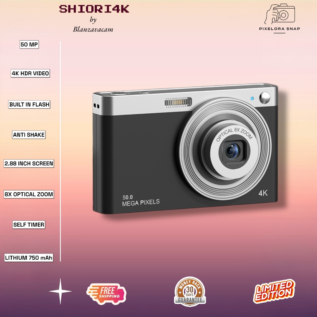 Jual PIXELORA SNAP SHIORI4K 4K Digital Camera Original Kamera 50MP Face Detection Anti 8X ...