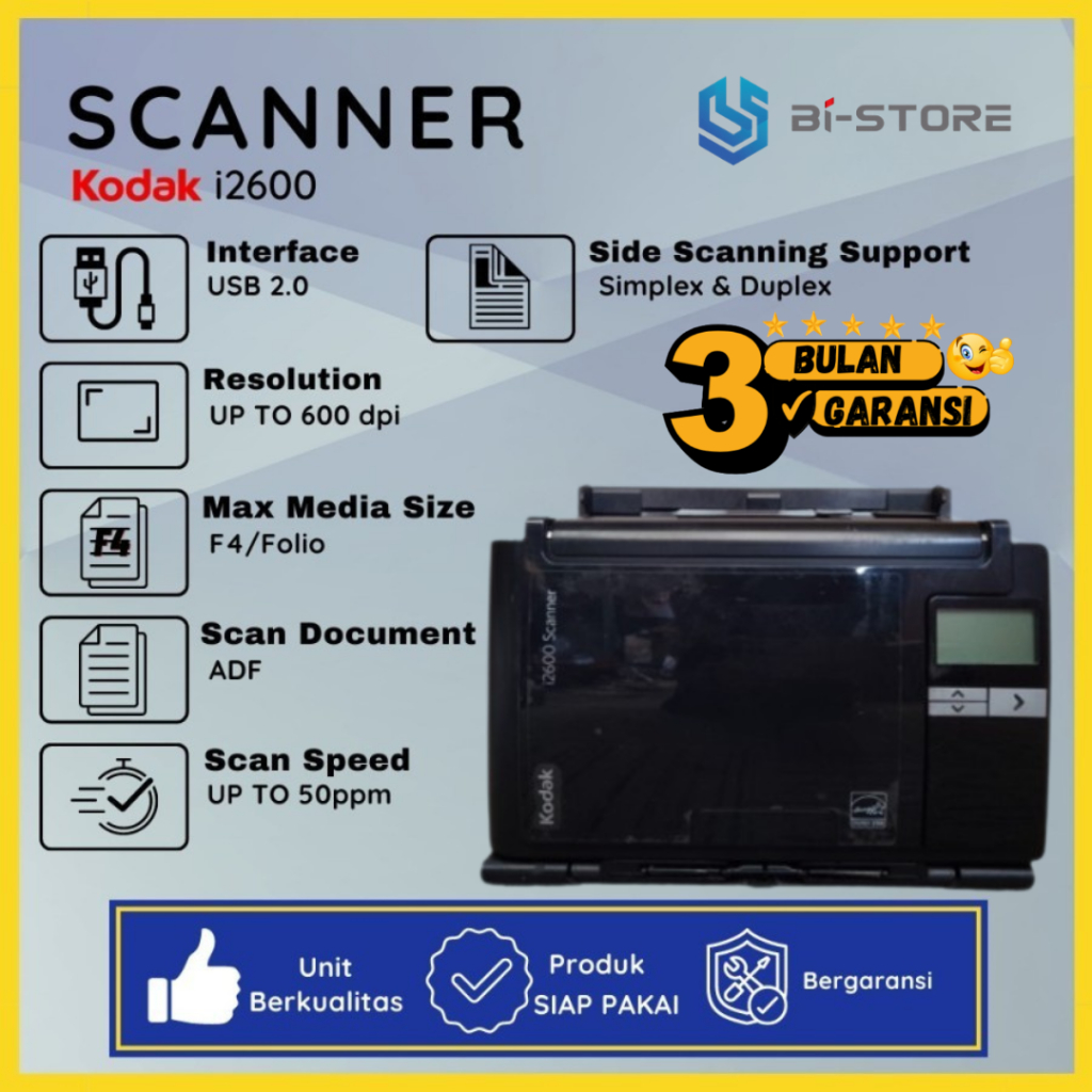 Jual Scanner Kodak i2600 Dengan Kecepatan 50 PPm dan Daily Use 6000 ...