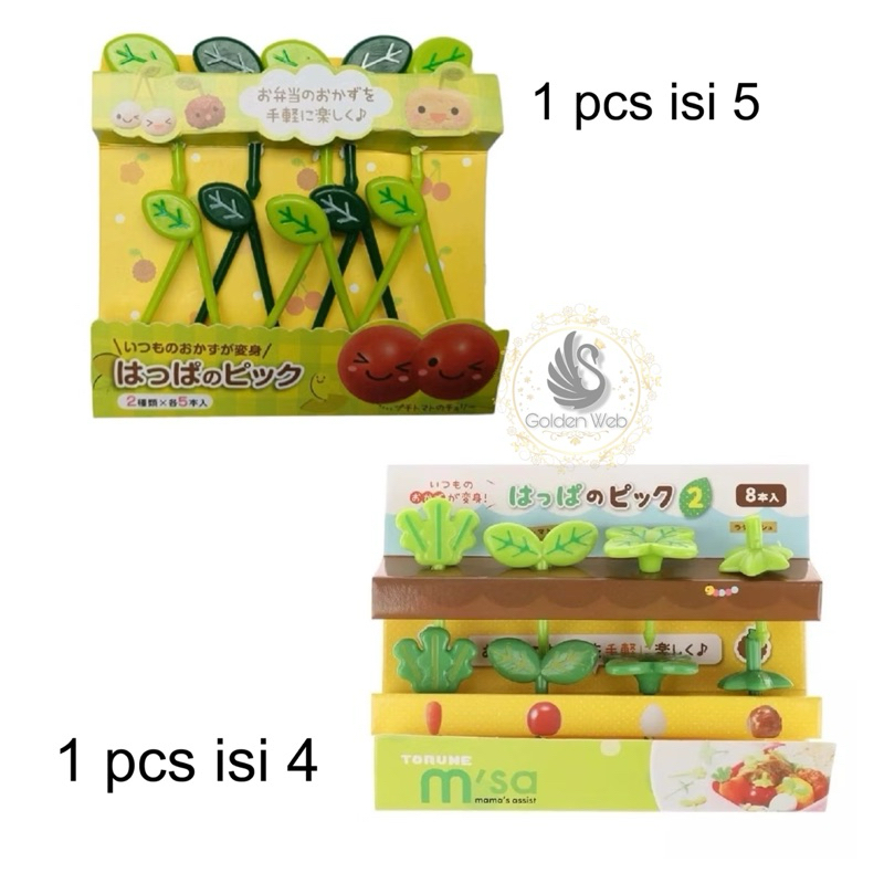 Jual Tusuk Bento Daun / Food Pick Leaves / Garpu Buah (isi 4 & 5 pcs ...
