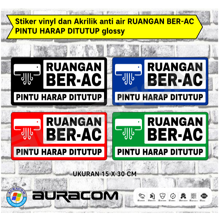 Jual Stiker vinyl dan Akrilik anti air RUANGAN BER-AC PINTU HARAP ...