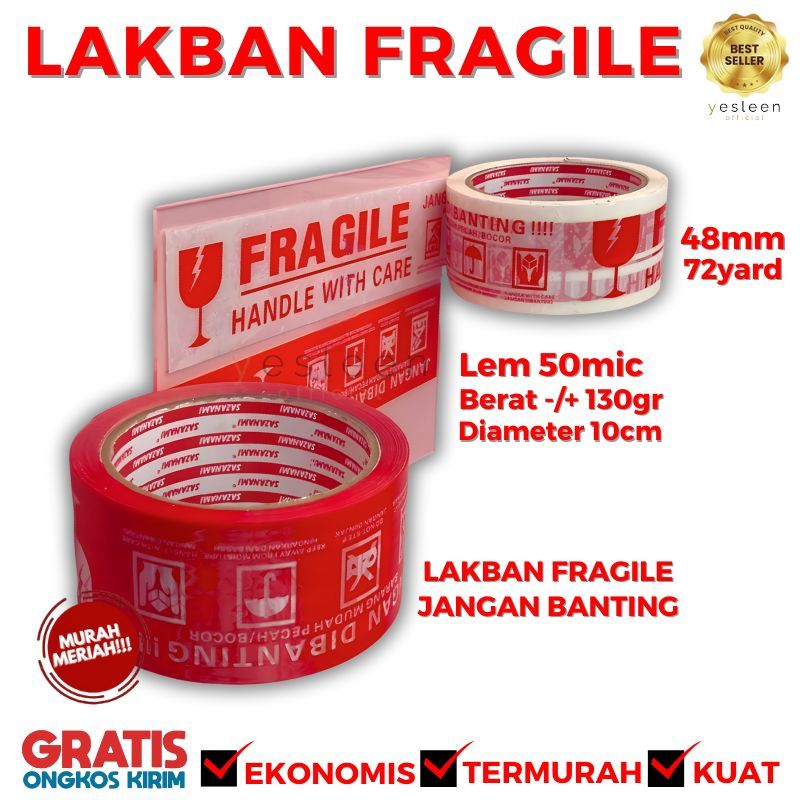 Jual Lakban FRAGILE Merah dan Putih 48mm x 72yard | Solasi Logo / Tanda ...