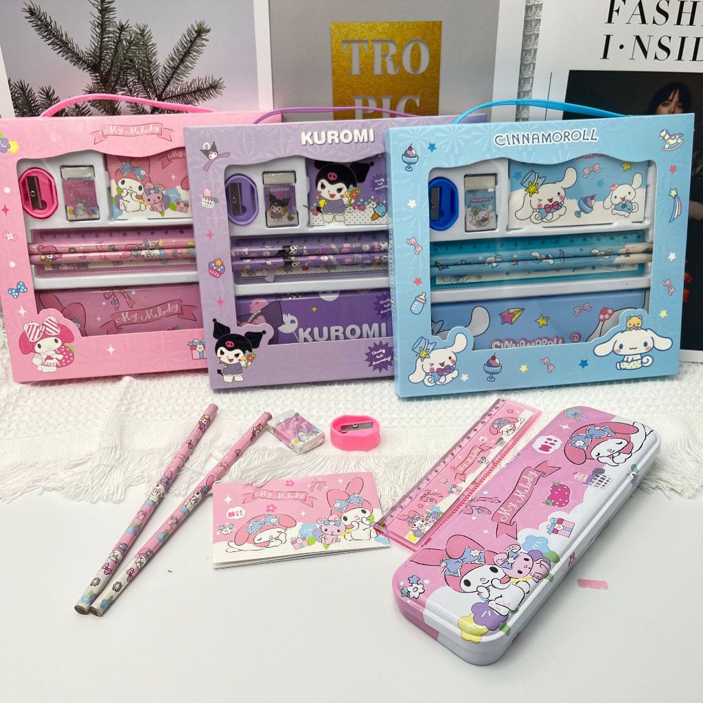Jual KUROMI SET ALAT TULIS Sanrio Kotak Pensil Anak Set LABUBU KUROMI MY MELODY CINNAMOROLL Anak ...