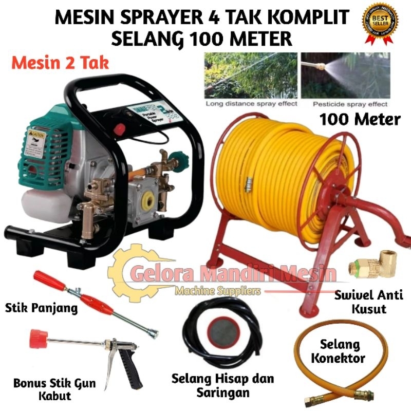 Jual Mesin Power Sprayer Portable 2 Tak Komplit Selang 100 Meter ...