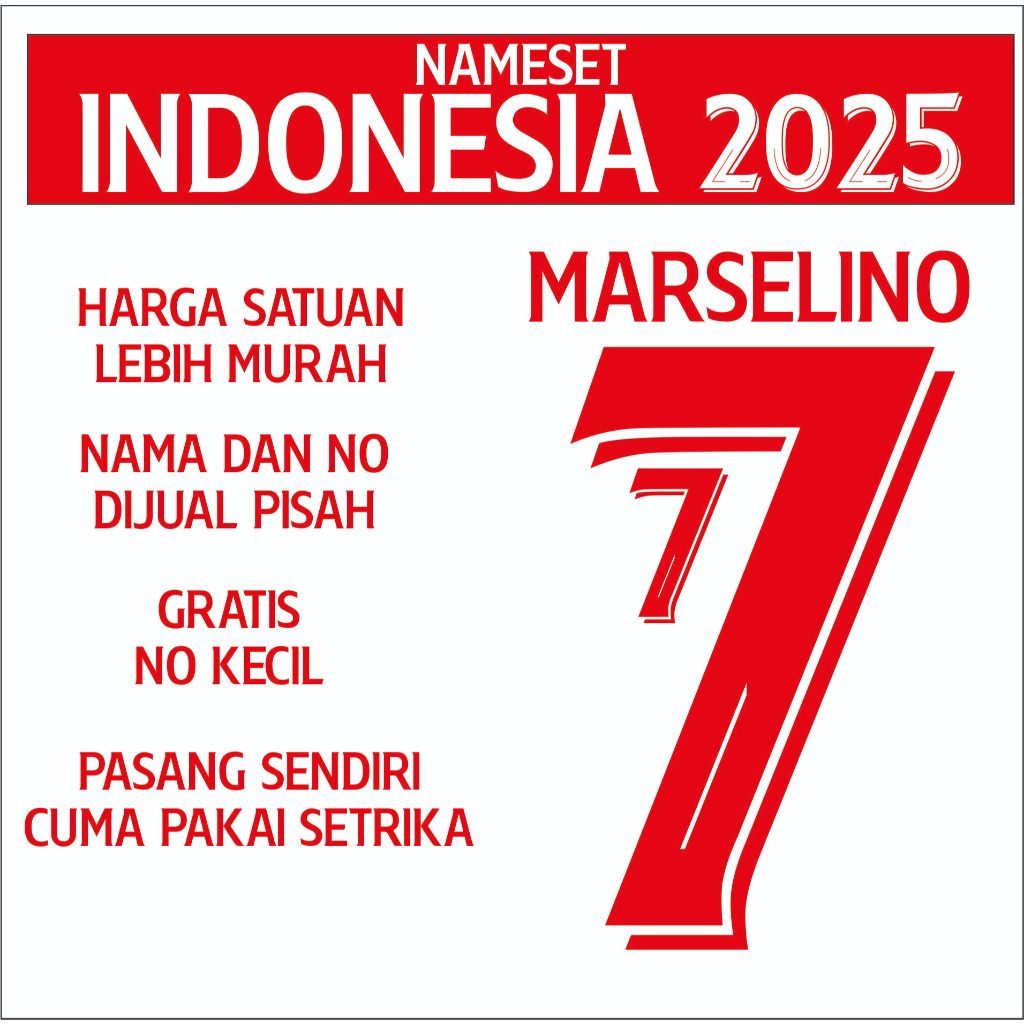 Jual Nameset Timnas Indonesia 2025 Sablon Setrika Nama dan Nomor ...