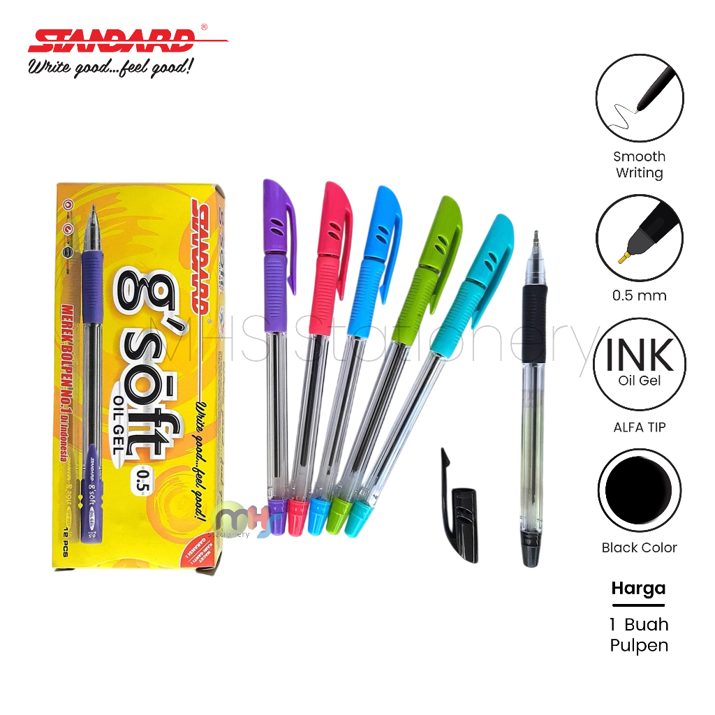 Jual STANDARD Bolpoin Pulpen Ballpoint Semi Gel Pen Pena G'SOFT GSOFT G ...