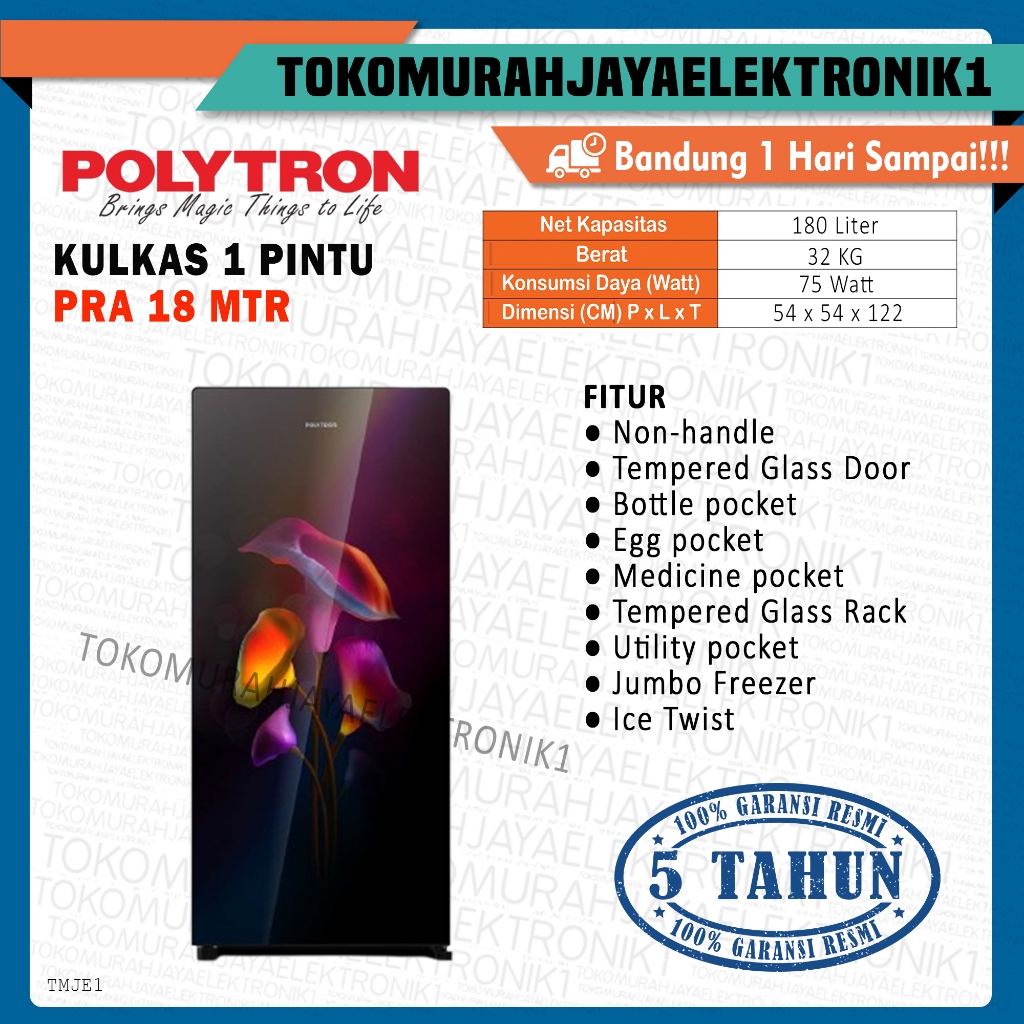 Jual KULKAS POLYTRON 1 PINTU 180 LITER POLYTRON PRA 18 MTR GARANSI ...