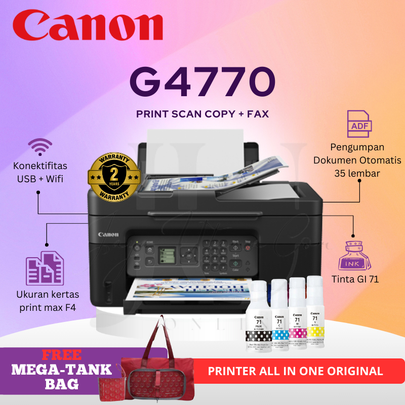 Jual Printer Canon PIXMA G4770 All In One Print Scan Copy Wifi | Shopee ...