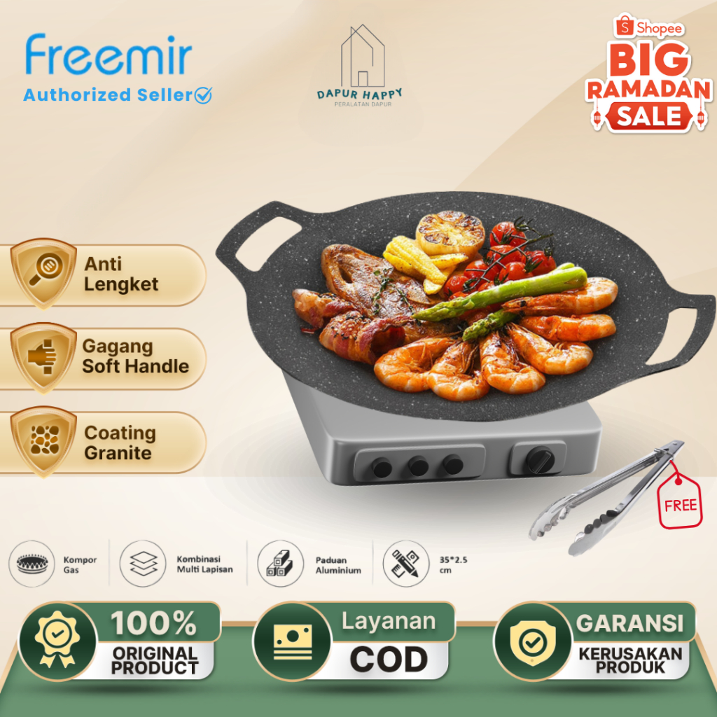 Jual freemir Alat Pemanggang 30cm BBQ Grill Pan Hitam Granite Anti ...