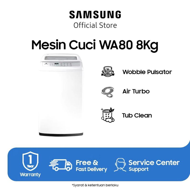 Jual Mesin Cuci 1 Tabung SAMSUNG 8 Kg Top Loading WA80H4000SW | Shopee ...