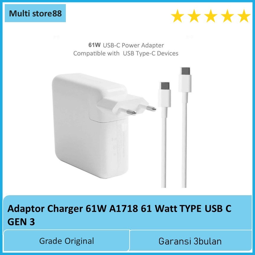 Jual Adaptor Charger 61W A1718 61 Watt TYPE USB C GEN 3 | Shopee Indonesia