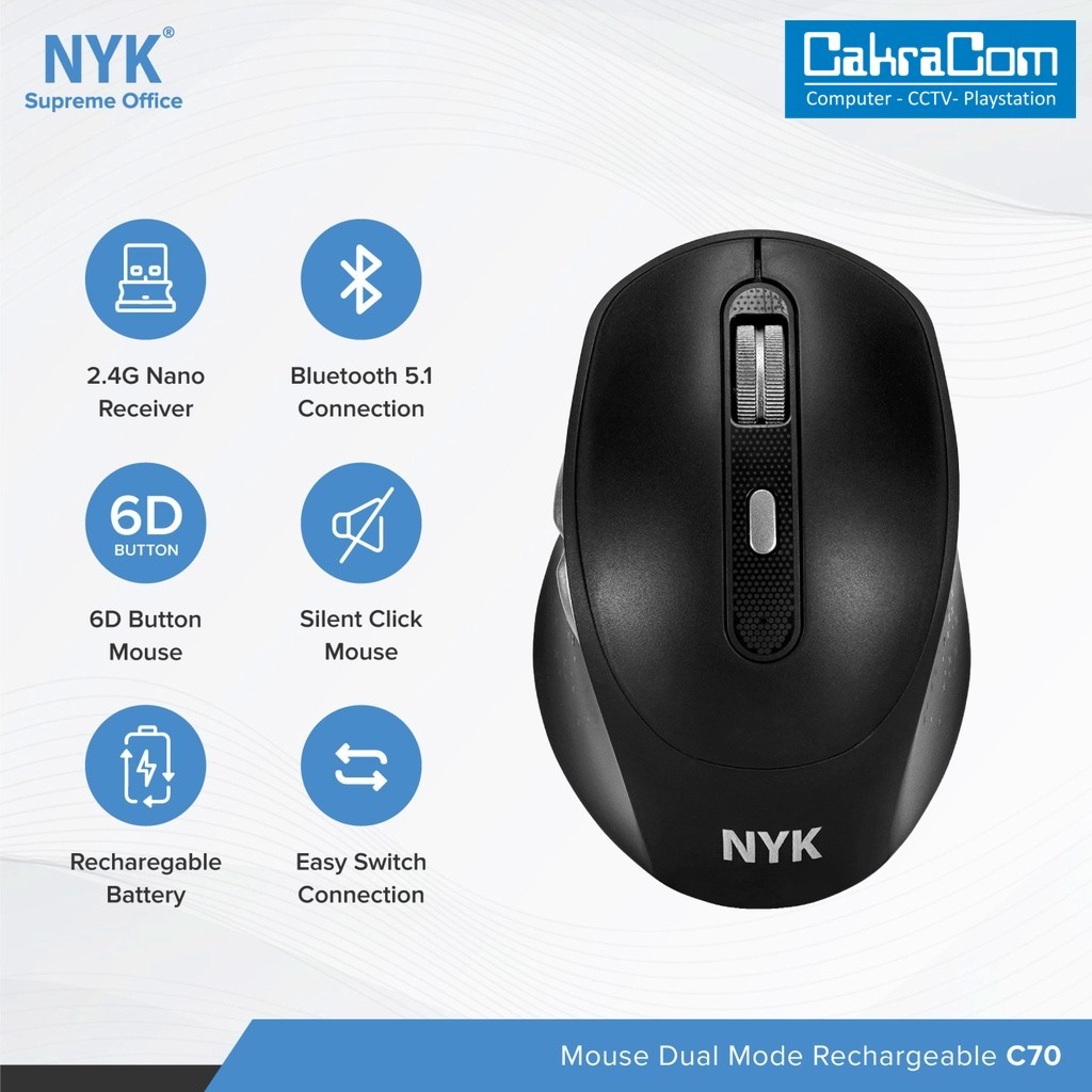 Jual NYK Mouse C70 Silent Click Dual Mode Bluetooth Wireless ...