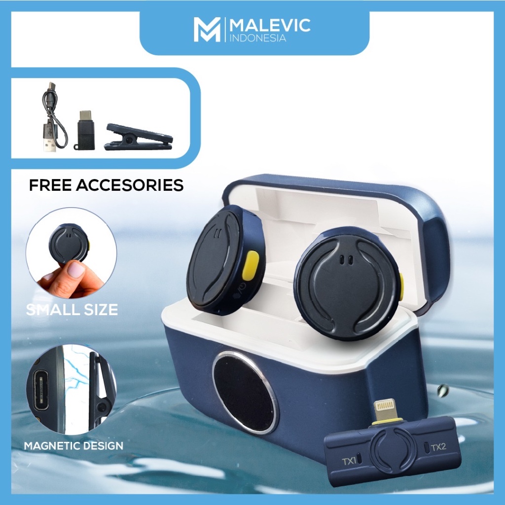 Jual Malevic Magnetic Wireless Microphone Q81 2-In-1 Clip On Magnet ...