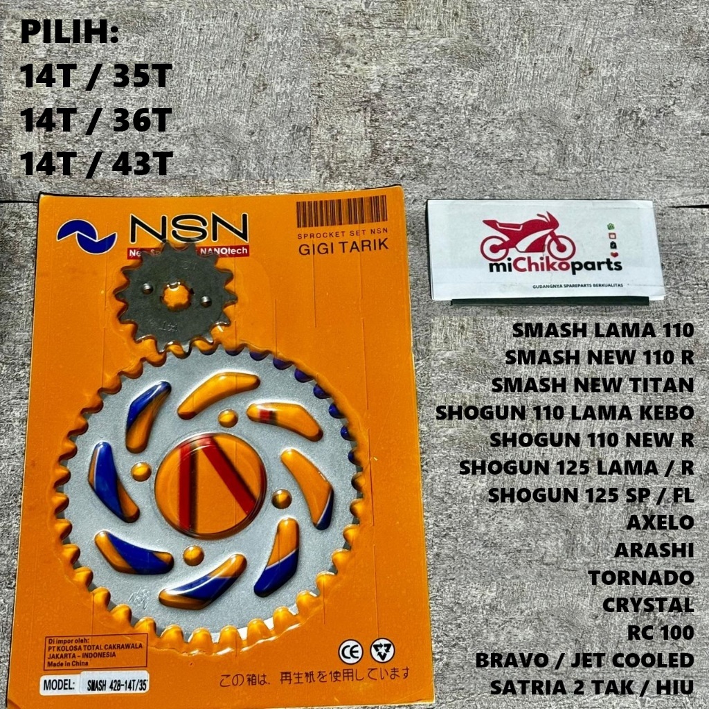 Jual Gear Gir Depan Belakang Press Set 428 14T 35T 36T 43T Smash Lama ...