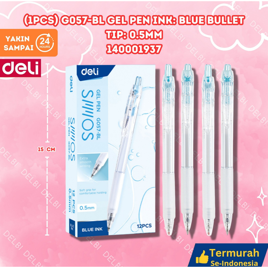 Jual Deli Pulpen Gel BIRU 0.5 mm Eg057Bk (1pcs) G057-BK Gel Pen Ink ...