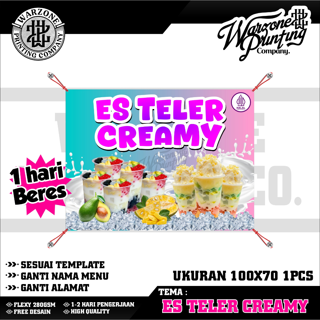 Jual Spanduk Banner Es teler creamy ukuran 100x70,150x100 SATU HARI ...