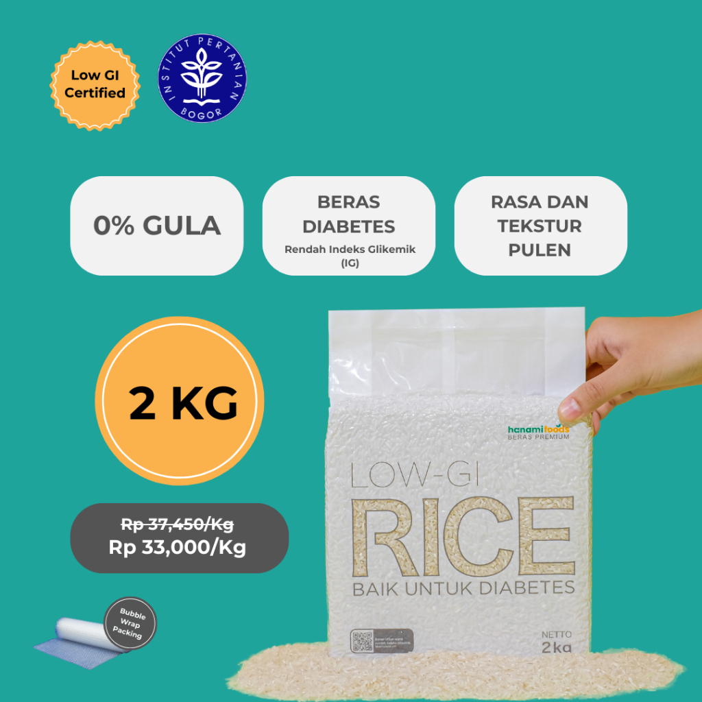 Jual Beras Putih Premium 2Kg - Beras Diabetes Rendah IG Hanami Rice ...