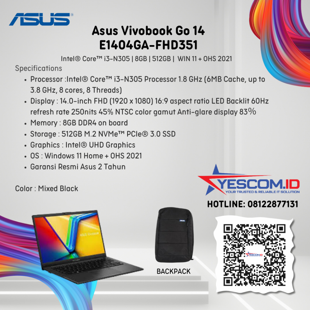 Jual Asus Vivobook Go 14 E1404GA-FHD351/Core i3-N305/8GB/512GB SSD ...