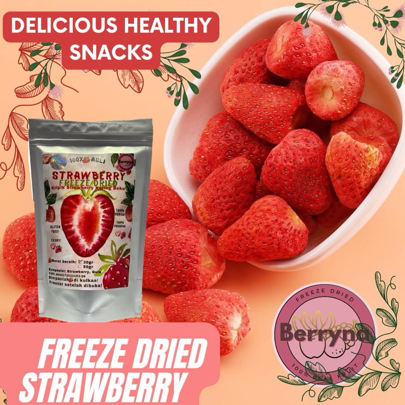 Jual Berryna 30g Strawberry Freeze dried snack keripik Buah Strawberry sehat cemilan Garing ...