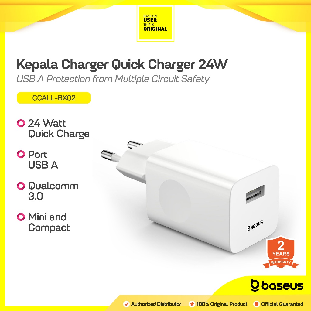 Jual BASEUS Kepala Adaptor Charger Wireless Charging Quick Charger 24W Fast Charging Adapter ...