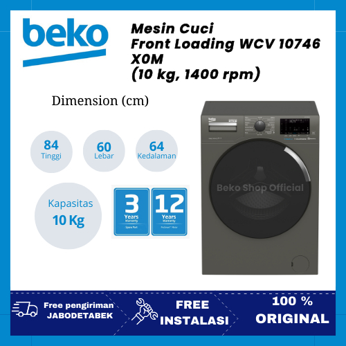 Jual Beko mesin cuci Front loading inverter 10 Kg WCV10746XOM | Shopee ...