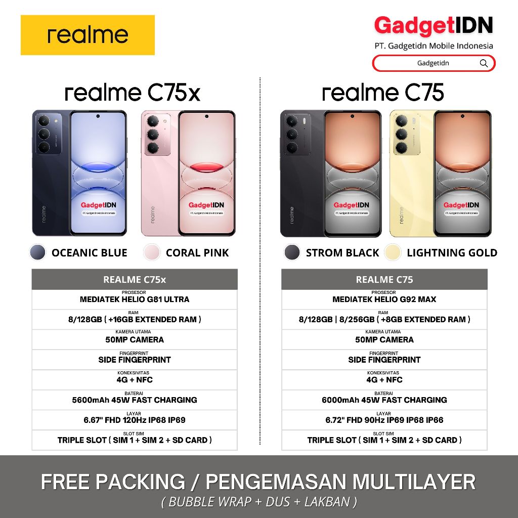 Jual REALME C75 NFC 8/256GB ( +16GB Extended RAM ) Garansi Resmi Realme | Shopee Indonesia
