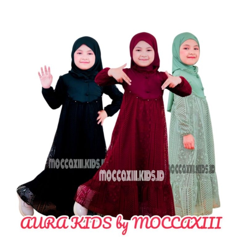 Jual AURA Kids Set Hijab - Gamis Anak Brokat Mutiara Terbaru Wara Putih ...