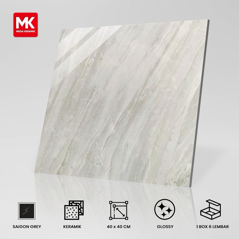 Jual Keramik Lantai Glossy Saigon Grey 40x40 | Shopee Indonesia