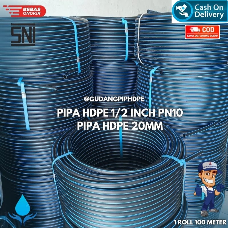 Jual Pipa Hdpe Atau Selang Hitam Uk 1/2 Inch 20MM PN10 Selang PAM 1 Roll 100 Meter | Shopee ...