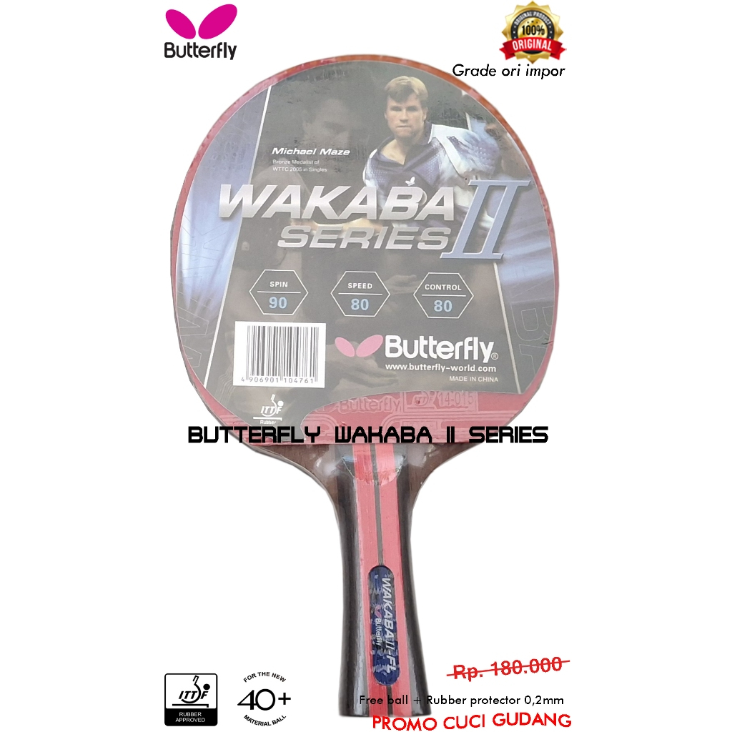 Jual BET TENIS MEJA PINGPONG BUTTERFLY WAKABA II FL SERIES CARBON ...